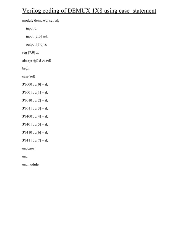 Verilog Coding Of Demux 8 X1 