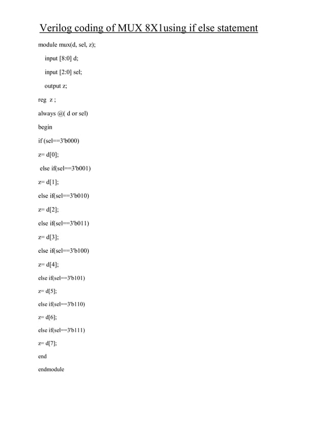 Verilog Coding Of Mux 8 X1 Pdf
