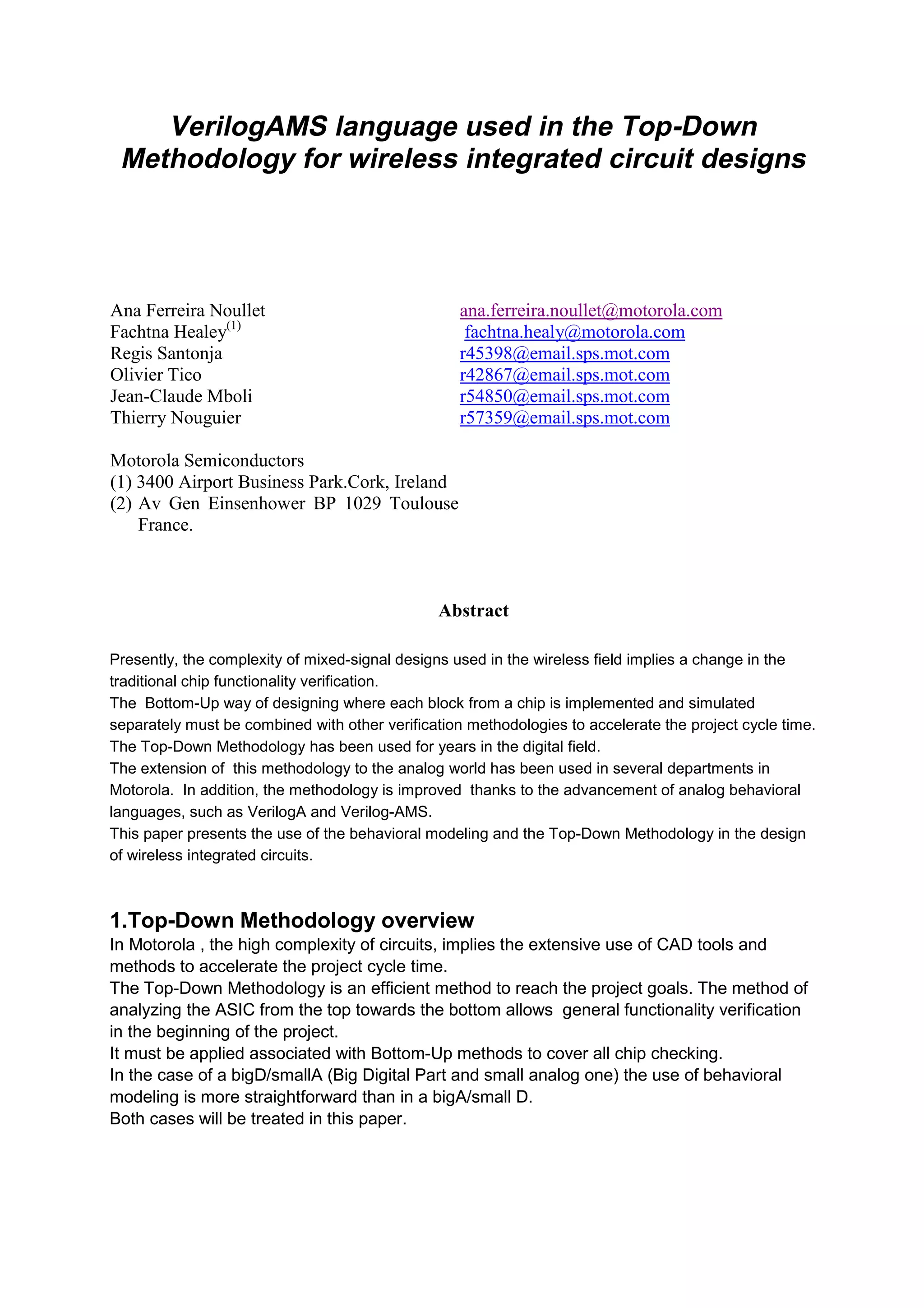 Verilog Ams Used In Top Down Methodology For Wireless Integrated ...