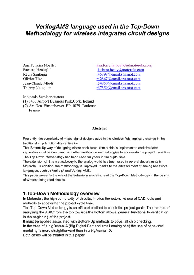 Verilog Ams Used In Top Down Methodology For Wireless Integrated Circuits | PDF