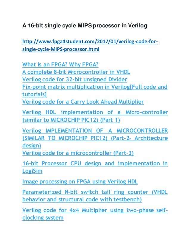Verilog Code For Pipelined Mips Processor Coding 32 Bit