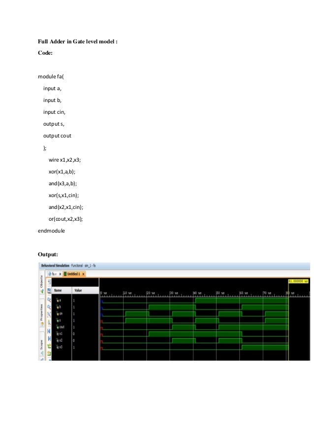 Verilog full adder in dataflow & gate level modelling style.