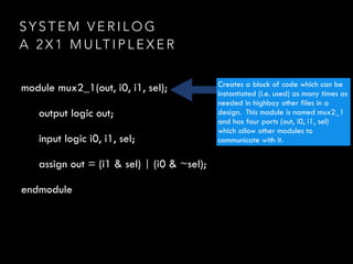 System Verilog (Tutorial -- 2X1 Multiplexer) | PPT