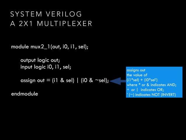 System Verilog (Tutorial -- 2X1 Multiplexer) System Verilog (Tutorial -- 2X1 Multiplexer)