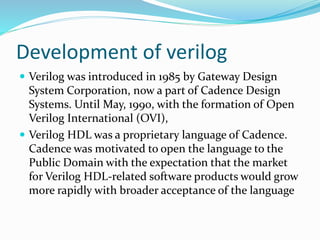 Verilog presentation final | PPTX | Programming Languages | Computing