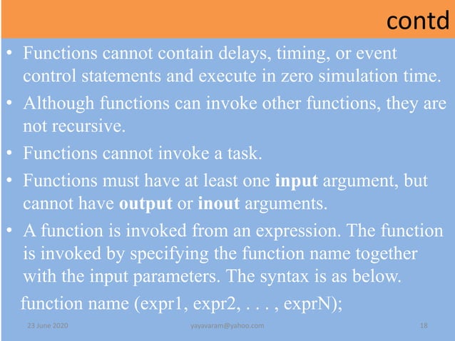 Verilog TASKS & FUNCTIONS | PPTX | Web Development | Internet