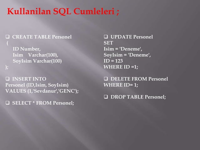 Veritabani Programlama - Oracle I.Egitim - SQL Komutlari | PPT