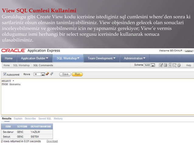 Veritabani Programlama - Oracle IV.Egitim - View Kullanimi | PPT