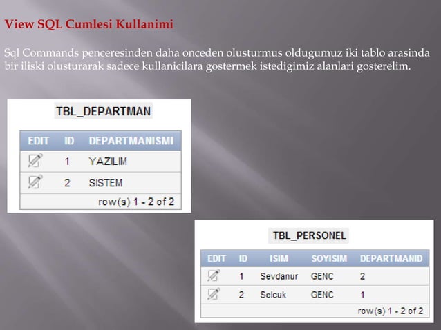 Veritabani Programlama - Oracle IV.Egitim - View Kullanimi | PPT