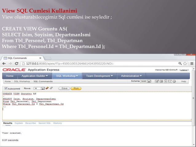 Veritabani Programlama - Oracle IV.Egitim - View Kullanimi | PPT