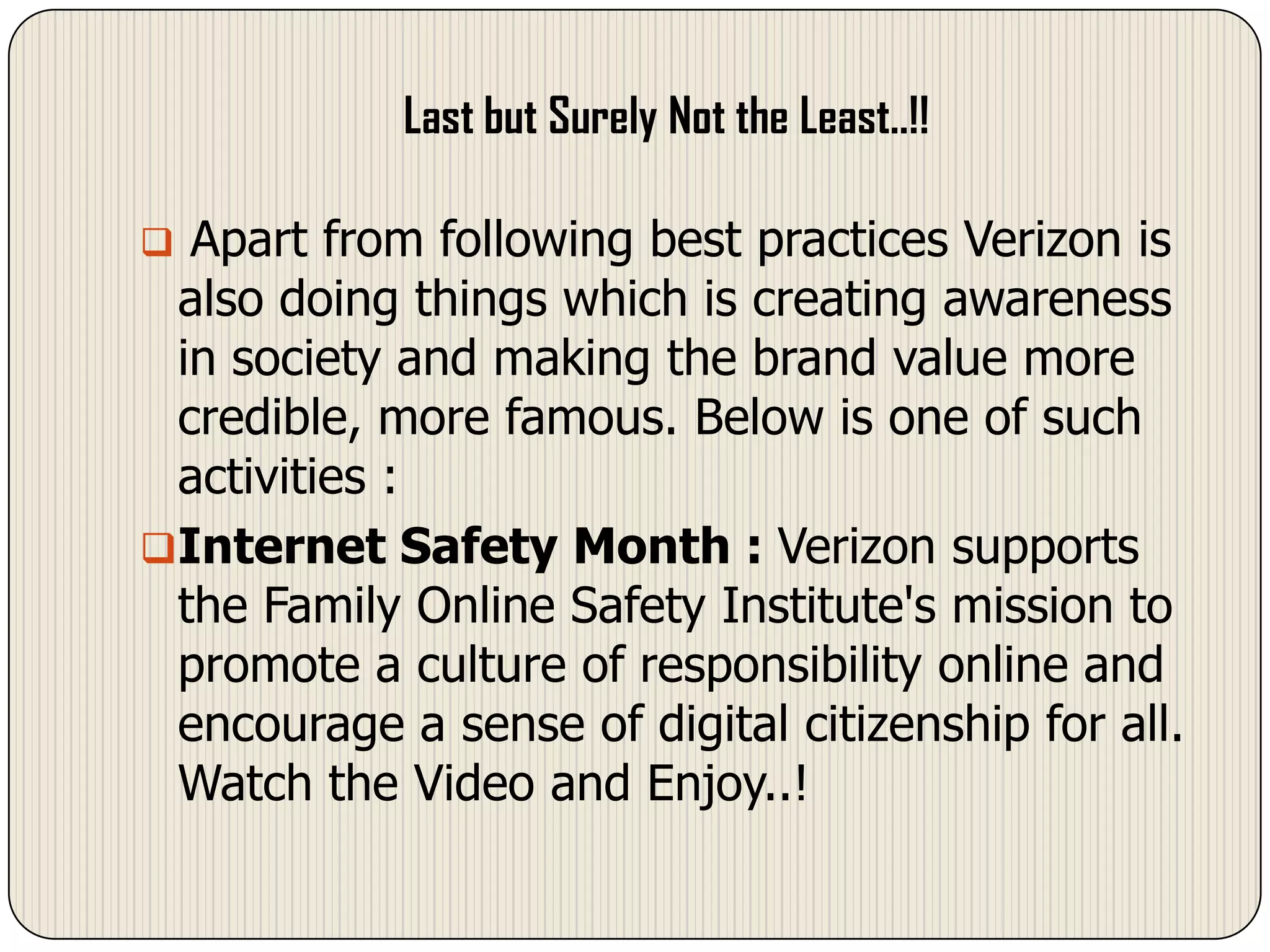 Strategic HR and reinforcement in Verizon | PPT