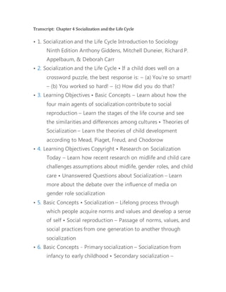 Vermette - Transcript - Chapter 4 Socialization and the Life Cycle | PDF