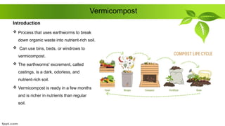VERMICOMPOST uses and production of vermicompost.. waste to compost | PPTX
