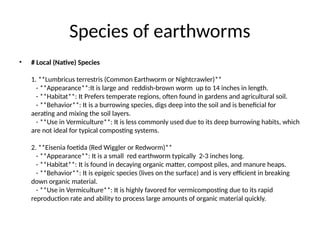 Species of earthworms inVermiculture.pptx