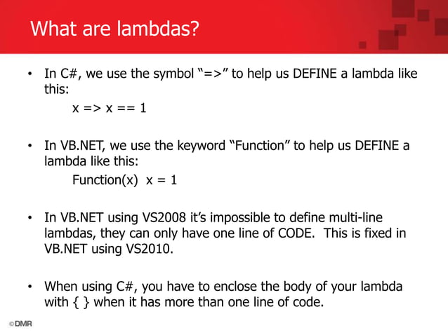 Lambdas And Extension Using Vs2010 Pptx Programming Languages