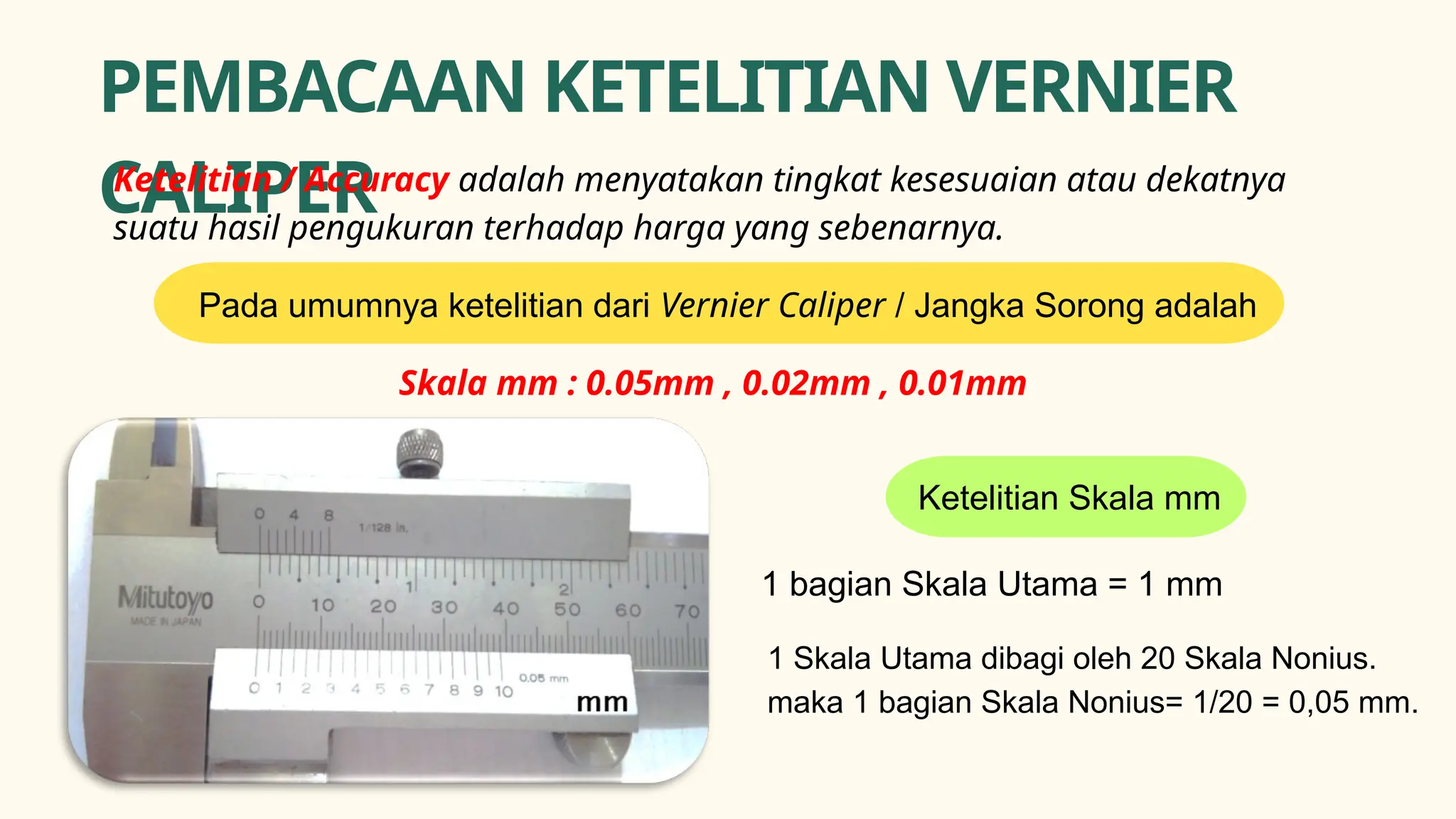 Cara penggunaan dan pengukuran Vernier Calliper 0,05.pptx