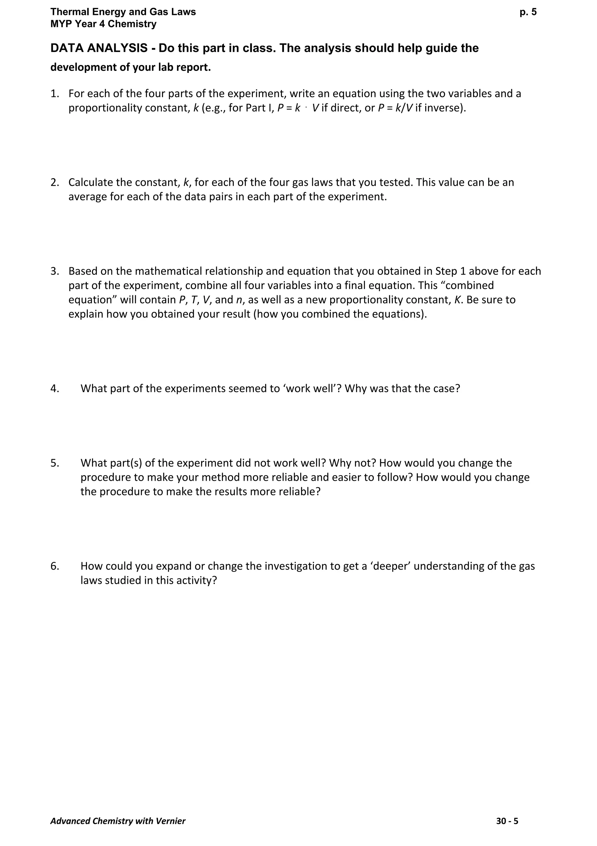 Vernier exploring gas laws lab | PDF