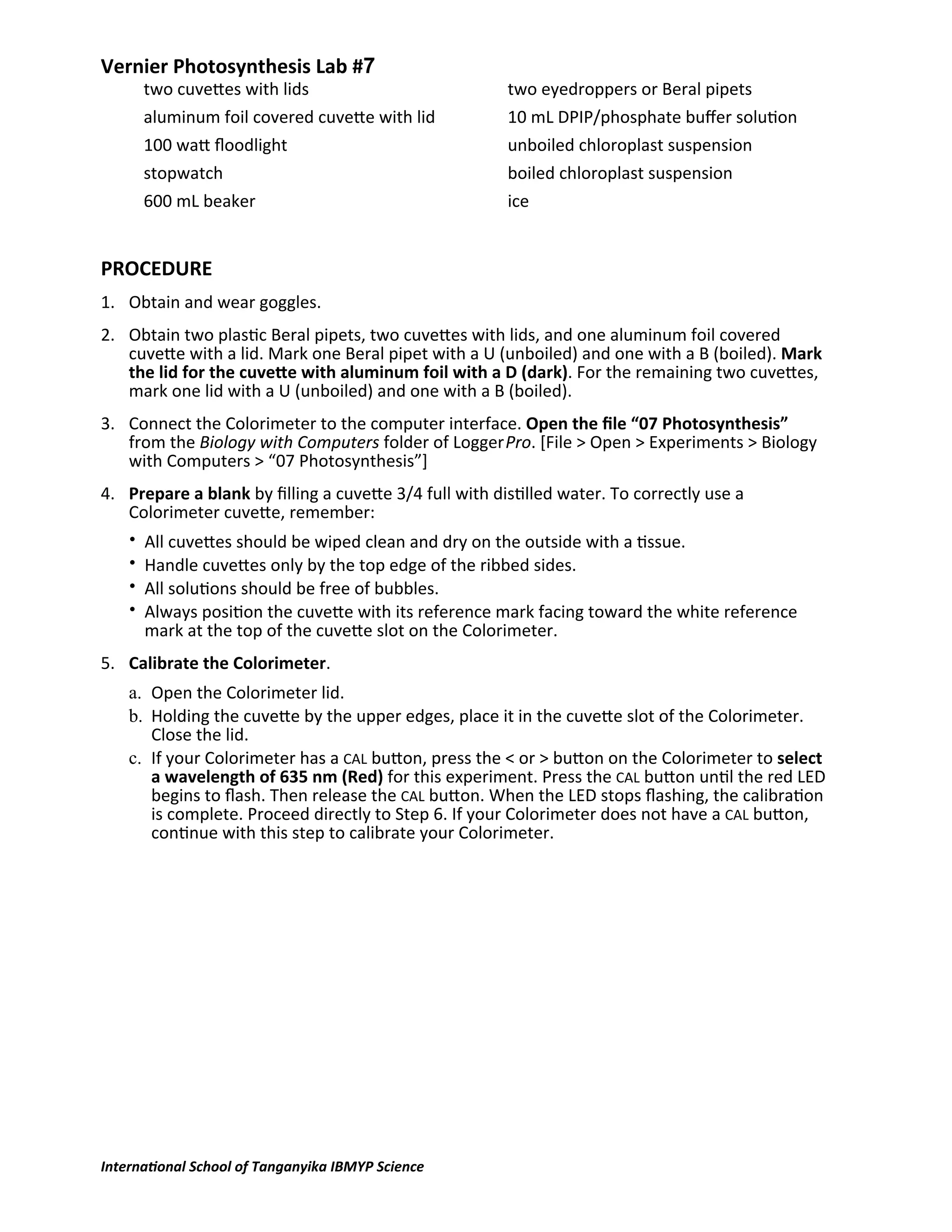 Vernier Photosynthesis Lab #7 | PDF