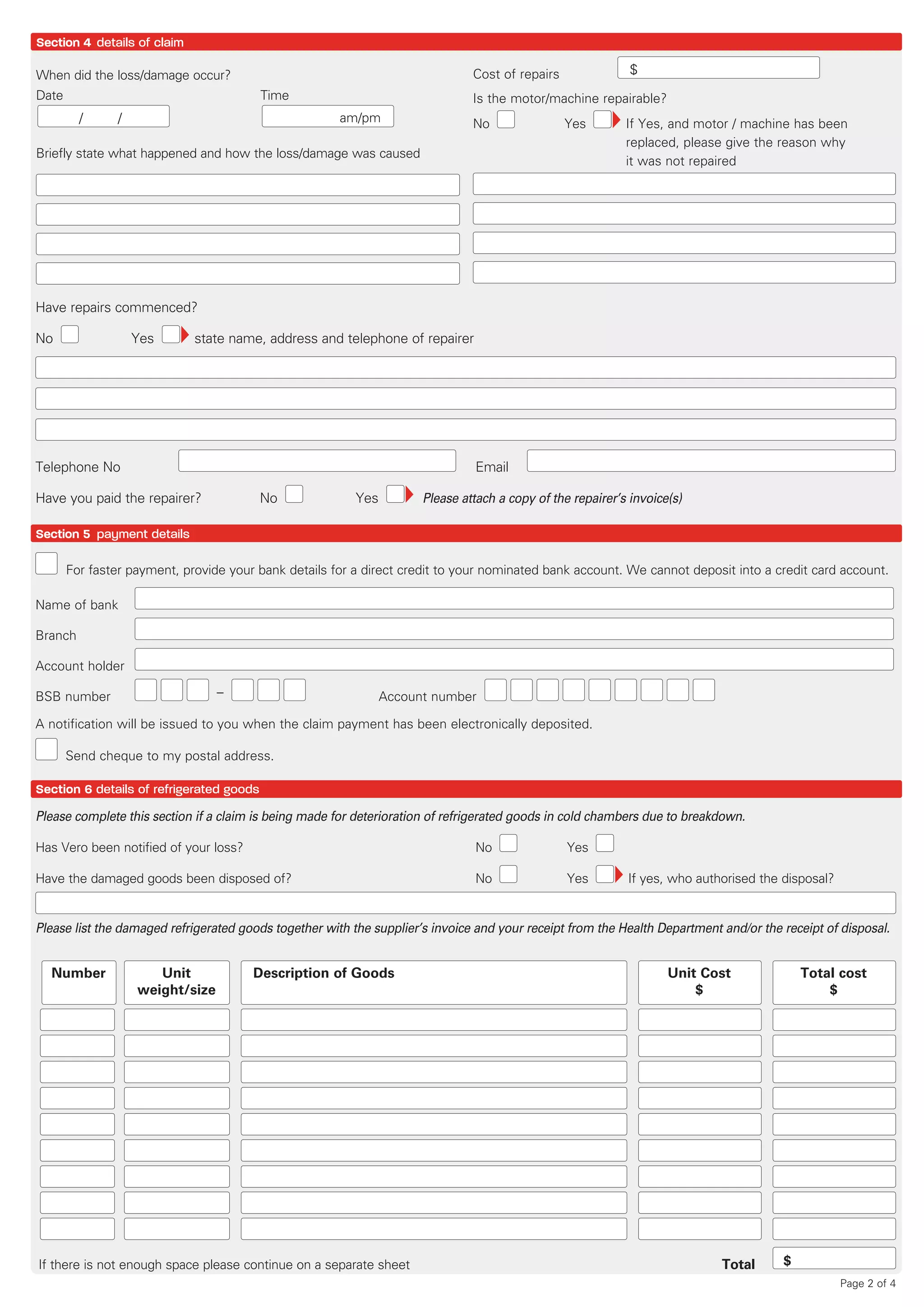 Vero Machinery Breakdown Claim Form | PDF