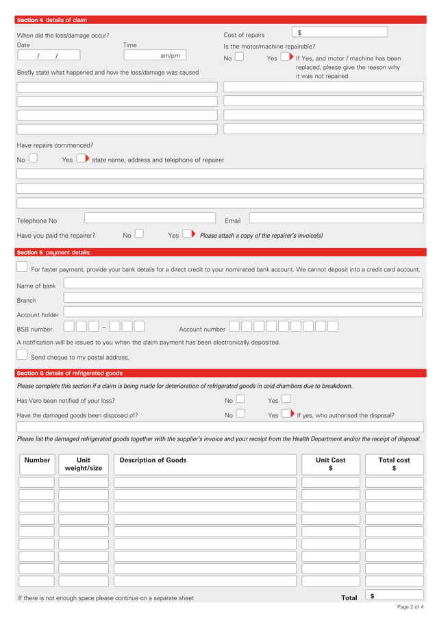 Vero Machinery Breakdown Claim Form | PDF