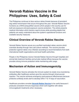 Verorab Rabies Vaccine in the Philippines: Uses, Safety & Cost | PDF