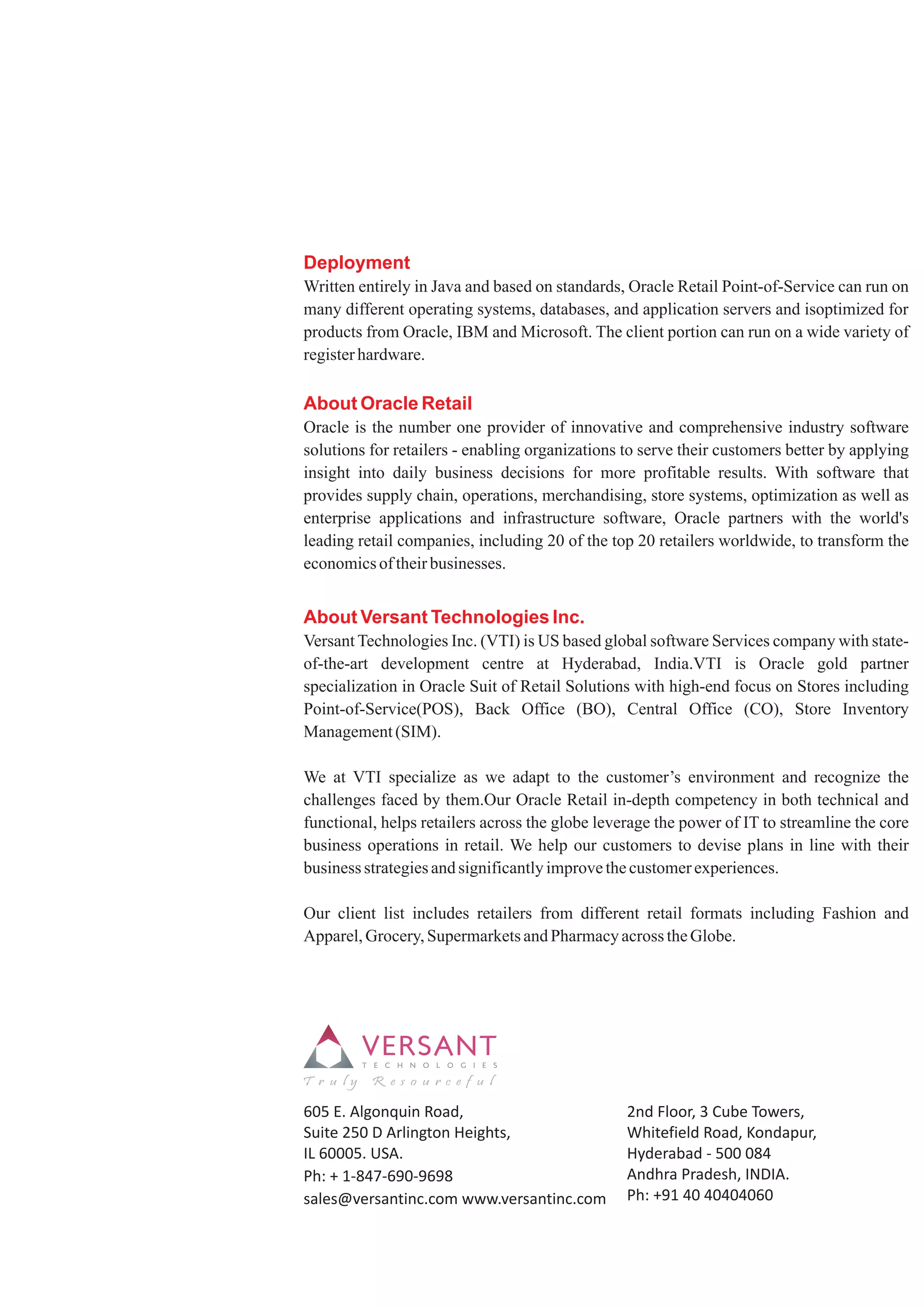 Versant oracle retail pos | PDF