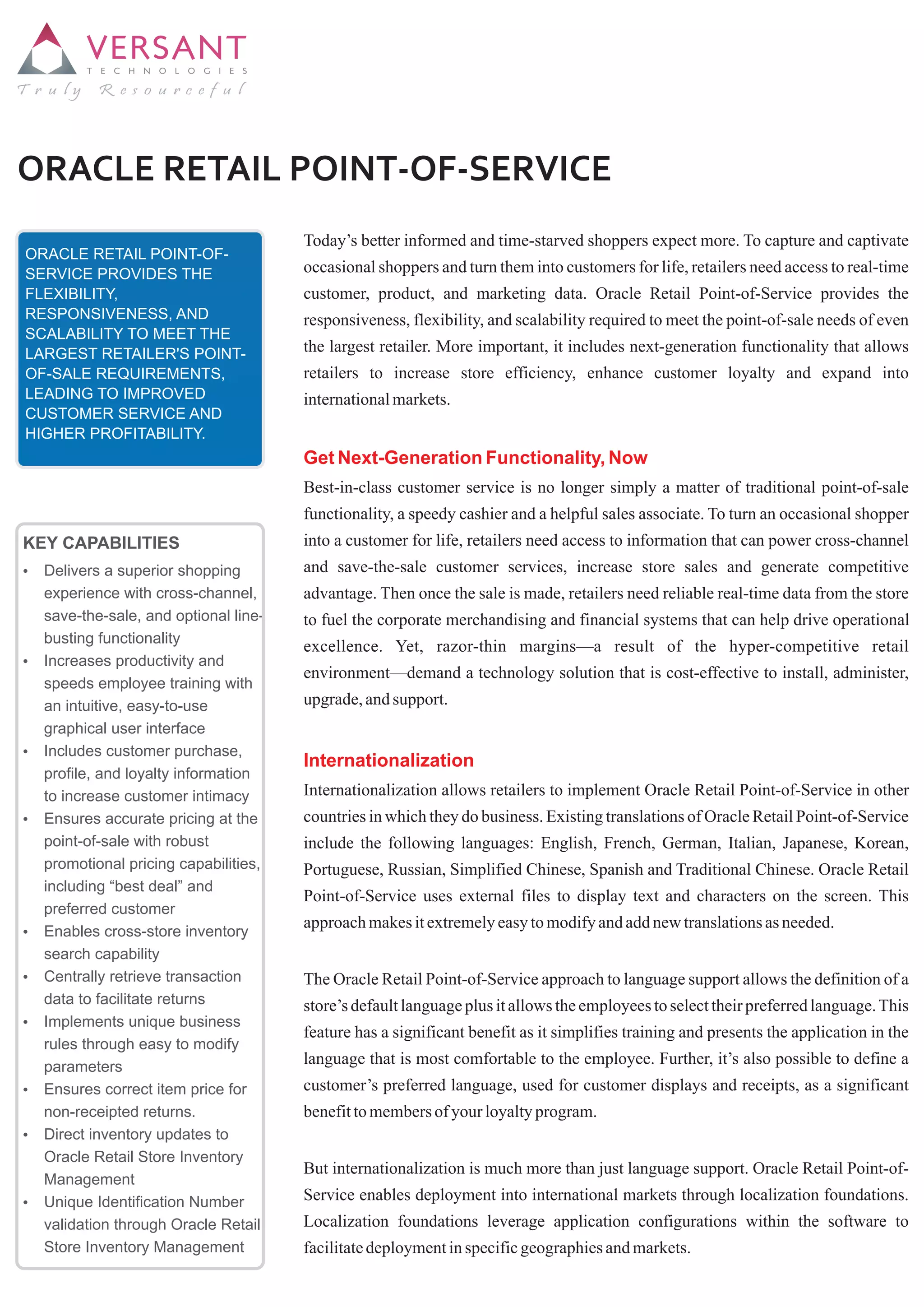 Versant oracle retail pos | PDF