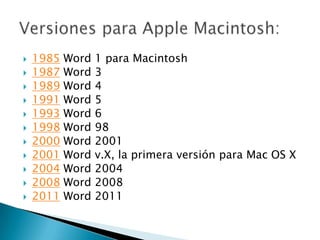 Versiones microsoft word | PPTX