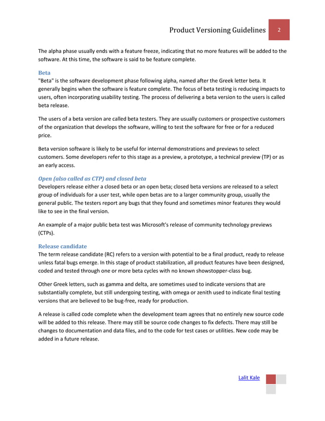 Versioning guidelines for product | PDF