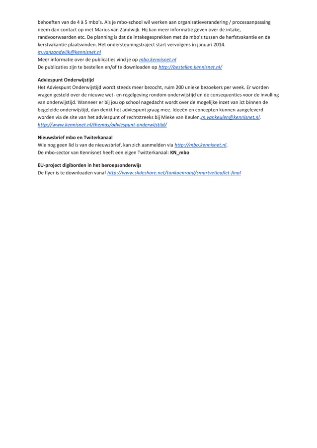 Verslag bijeenkomst Kennisnet ambassadeurs mbo - 2 oktober 2013 | PDF