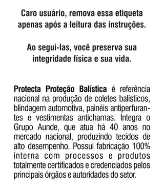 COLETES BALÍSTICOS - INSTRUÇÕES DE USO | PDF