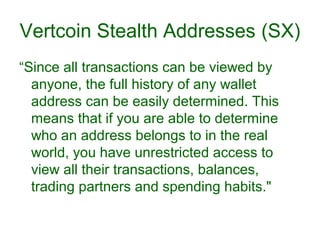 Vertcoin stealth addresses (sx) | PPT