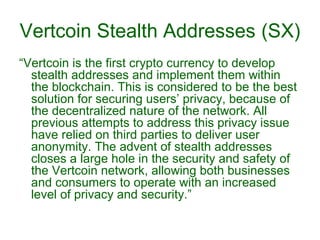 Vertcoin stealth addresses (sx) | PPT