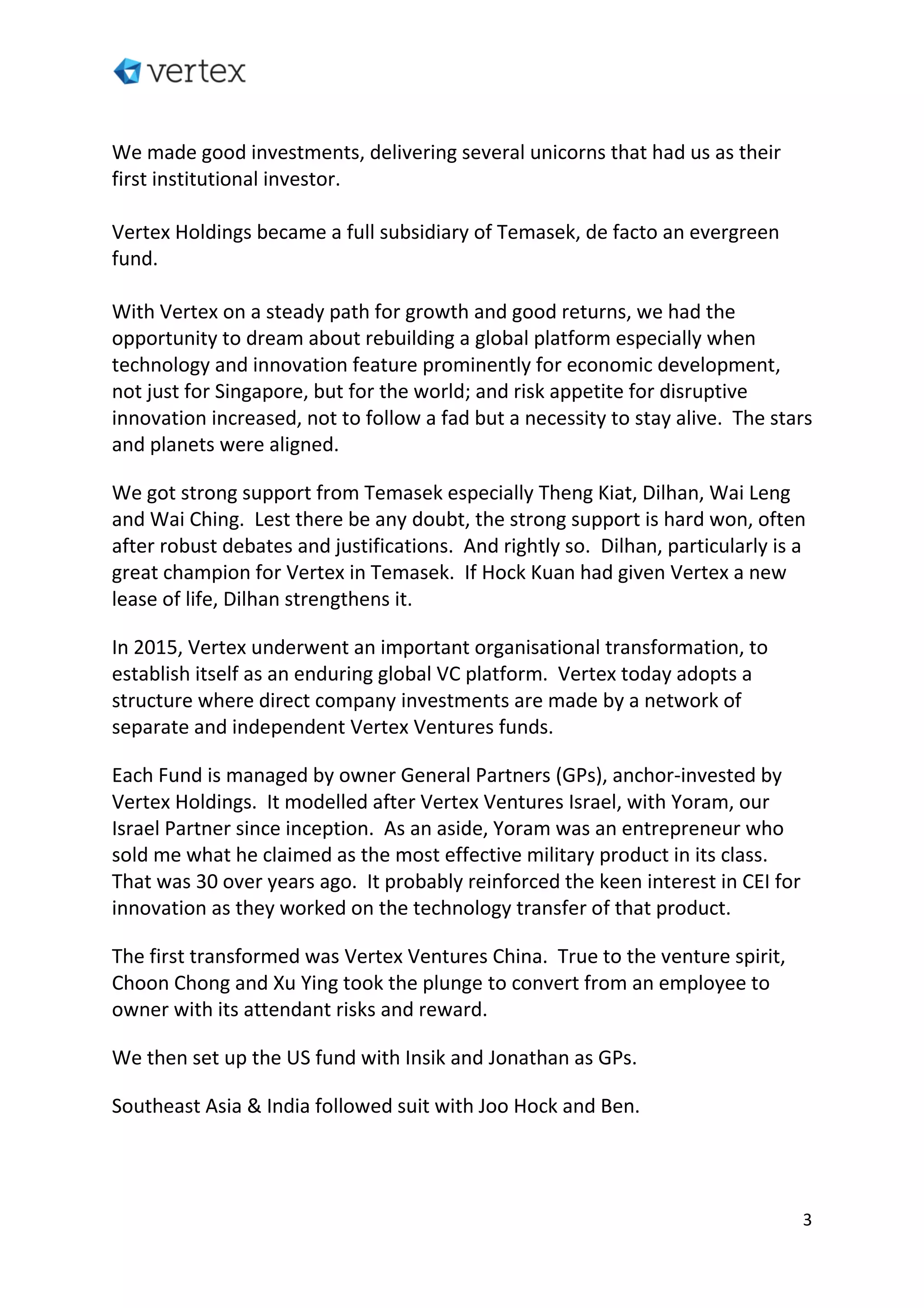 Vertex 30th Anniversary Gala Dinner - Chairman Speech | PDF