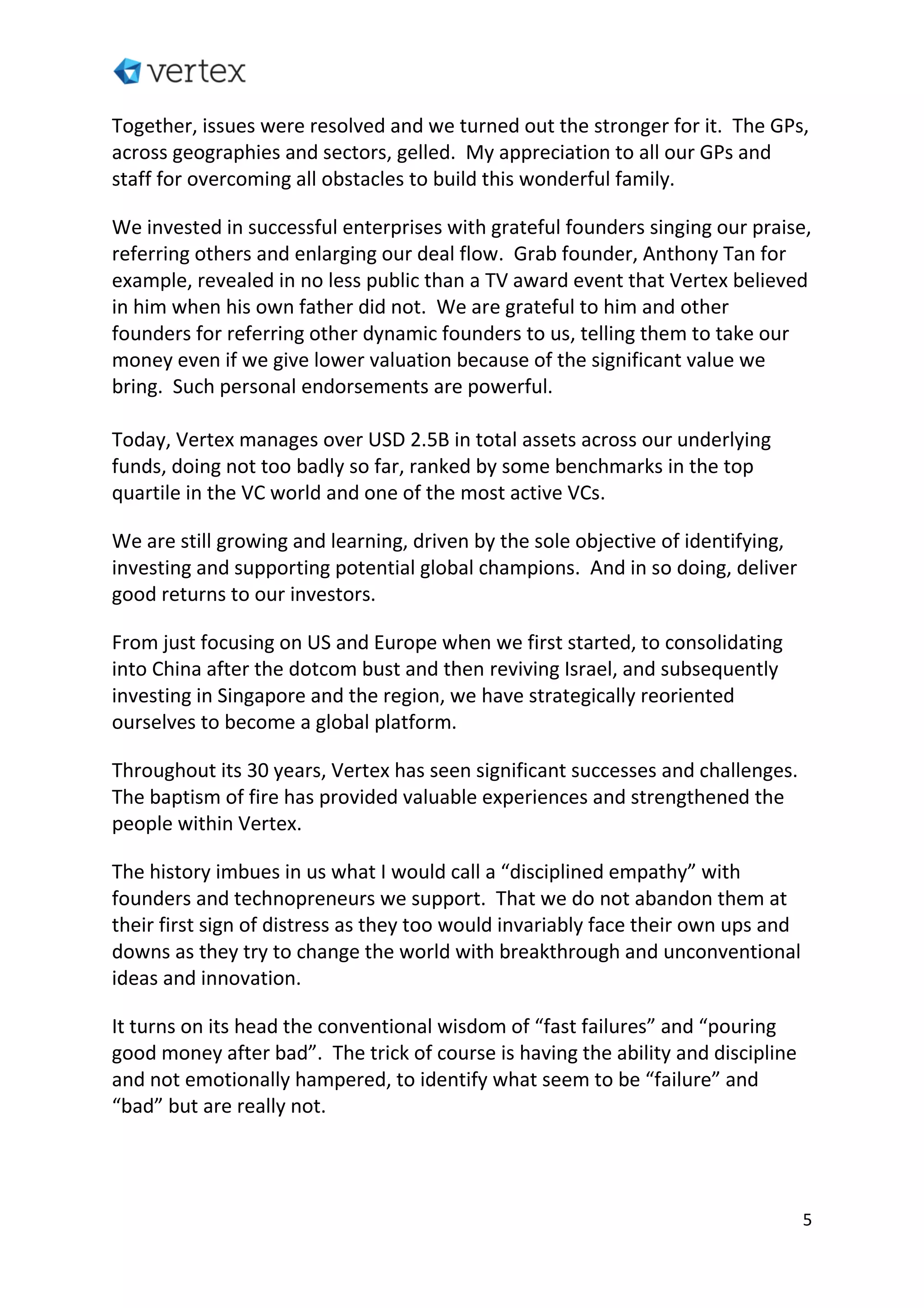 Vertex 30th Anniversary Gala Dinner - Chairman Speech | PDF