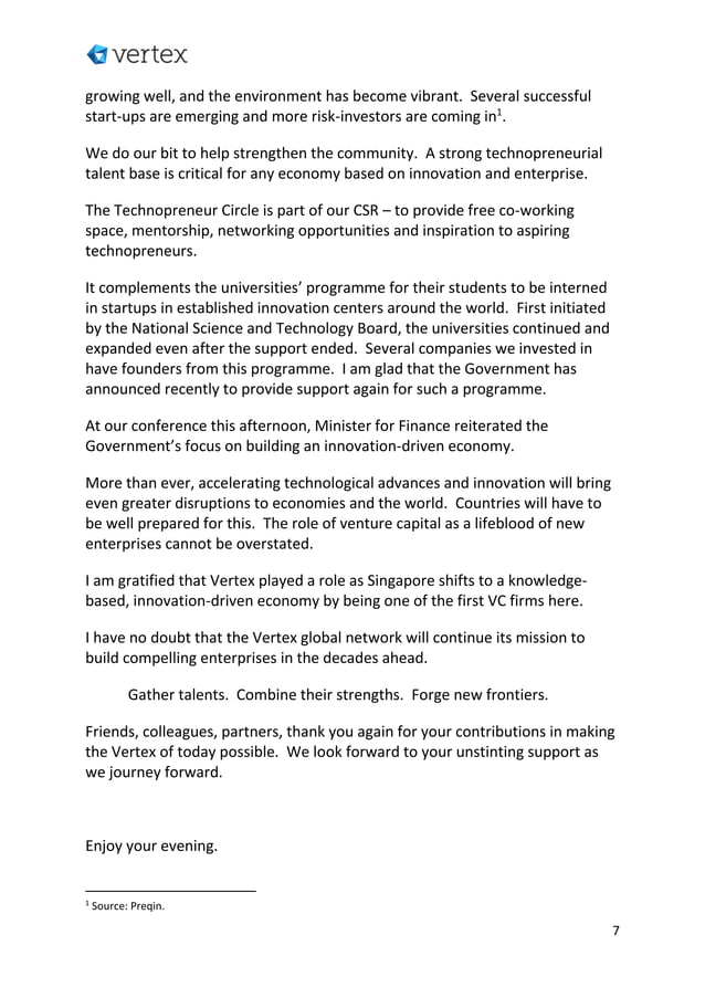 Vertex 30th Anniversary Gala Dinner - Chairman Speech | PDF