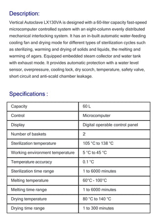 Vertical Autoclave LX130VA | PDF