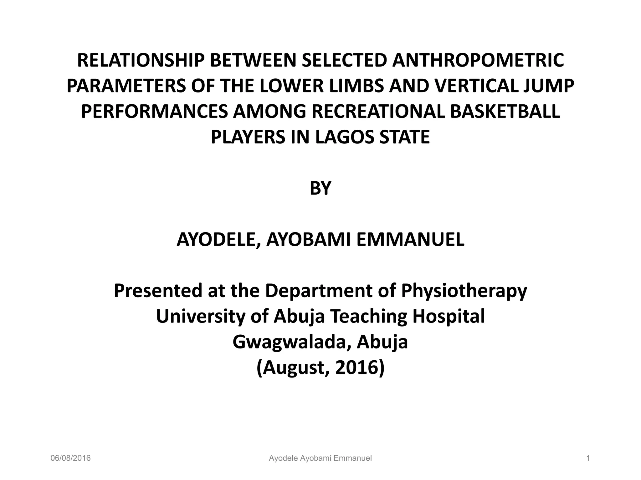 Relationship between selected anthropometric parameters of the lower ...