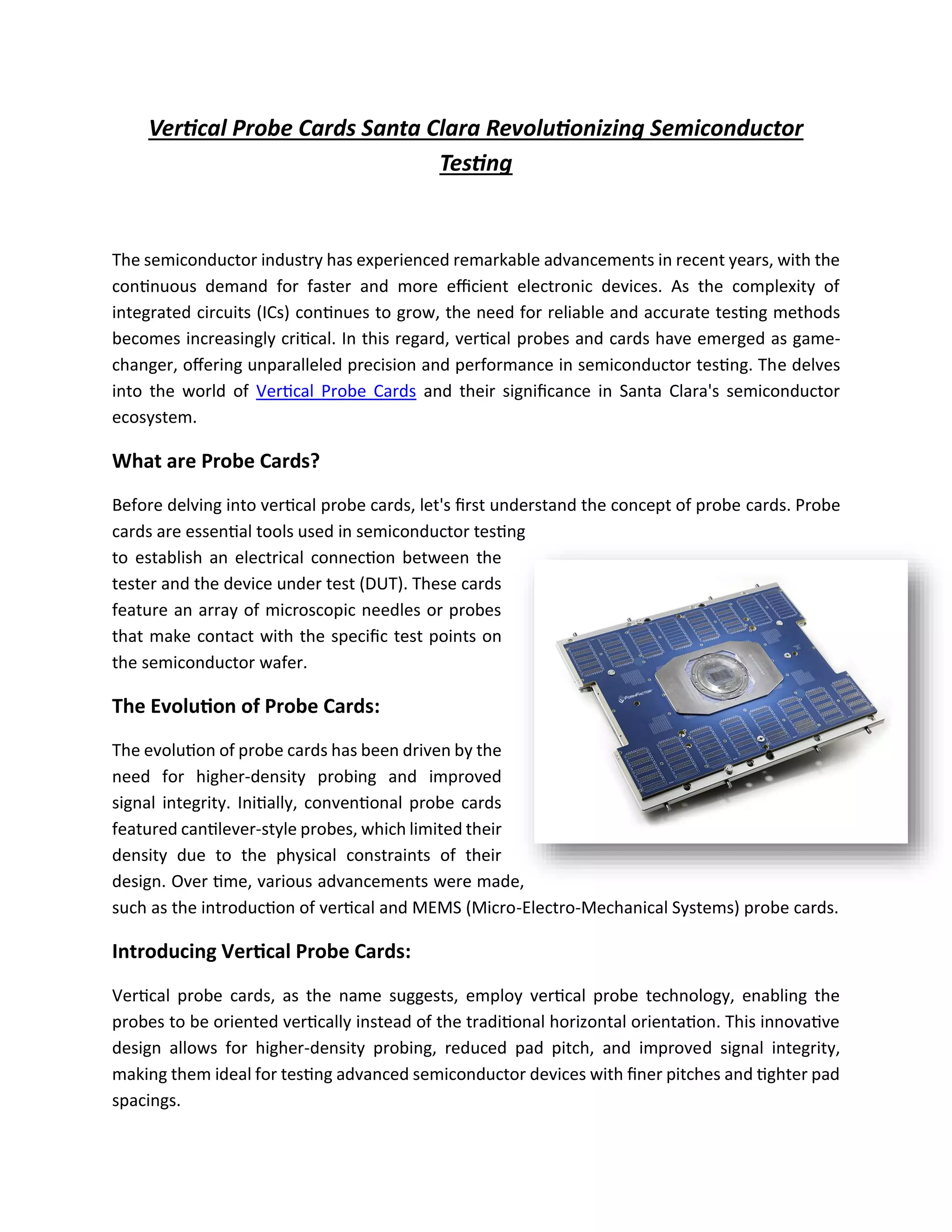 Vertical Probe Cards Santa Clara Revolutionizing Semiconductor Testing ...