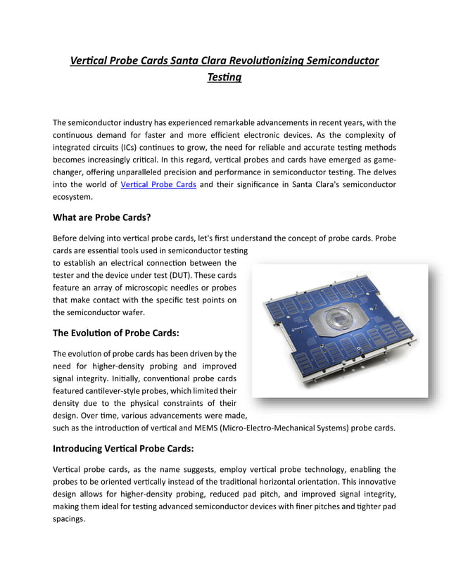 Vertical Probe Cards Santa Clara Revolutionizing Semiconductor Testing ...