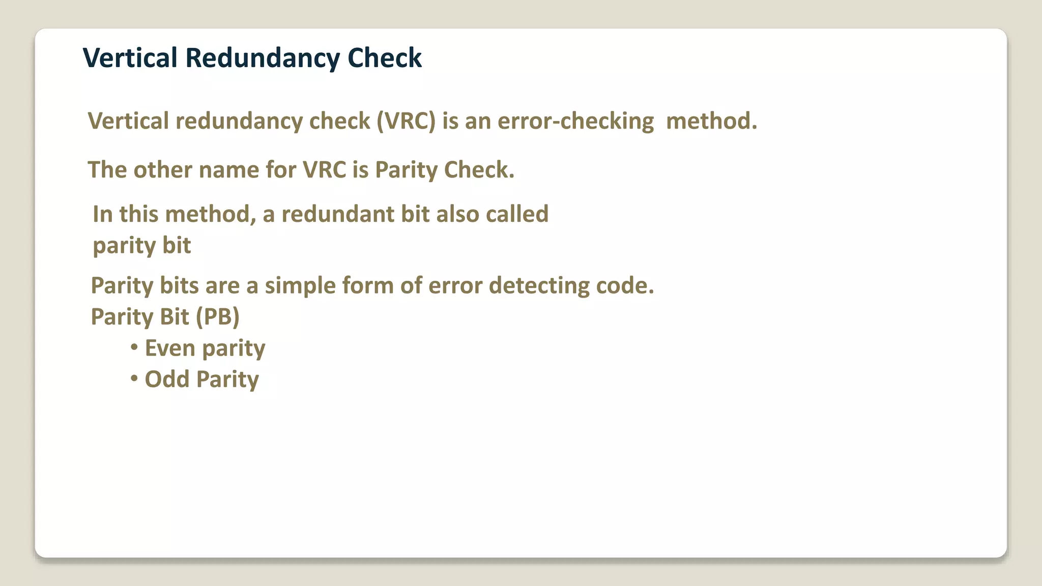 Vertical redundancy check in Computer Network | PPTX