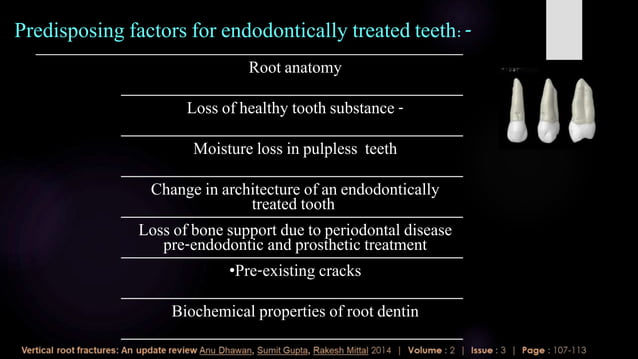 Vertical root fracture | PPTX | Dental Health | Diseases and Conditions