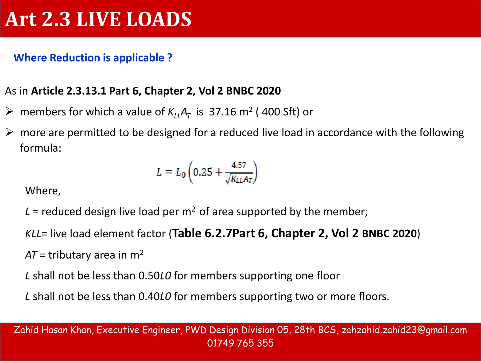 Verticle load analysis according to BNBC 2020 | PDF
