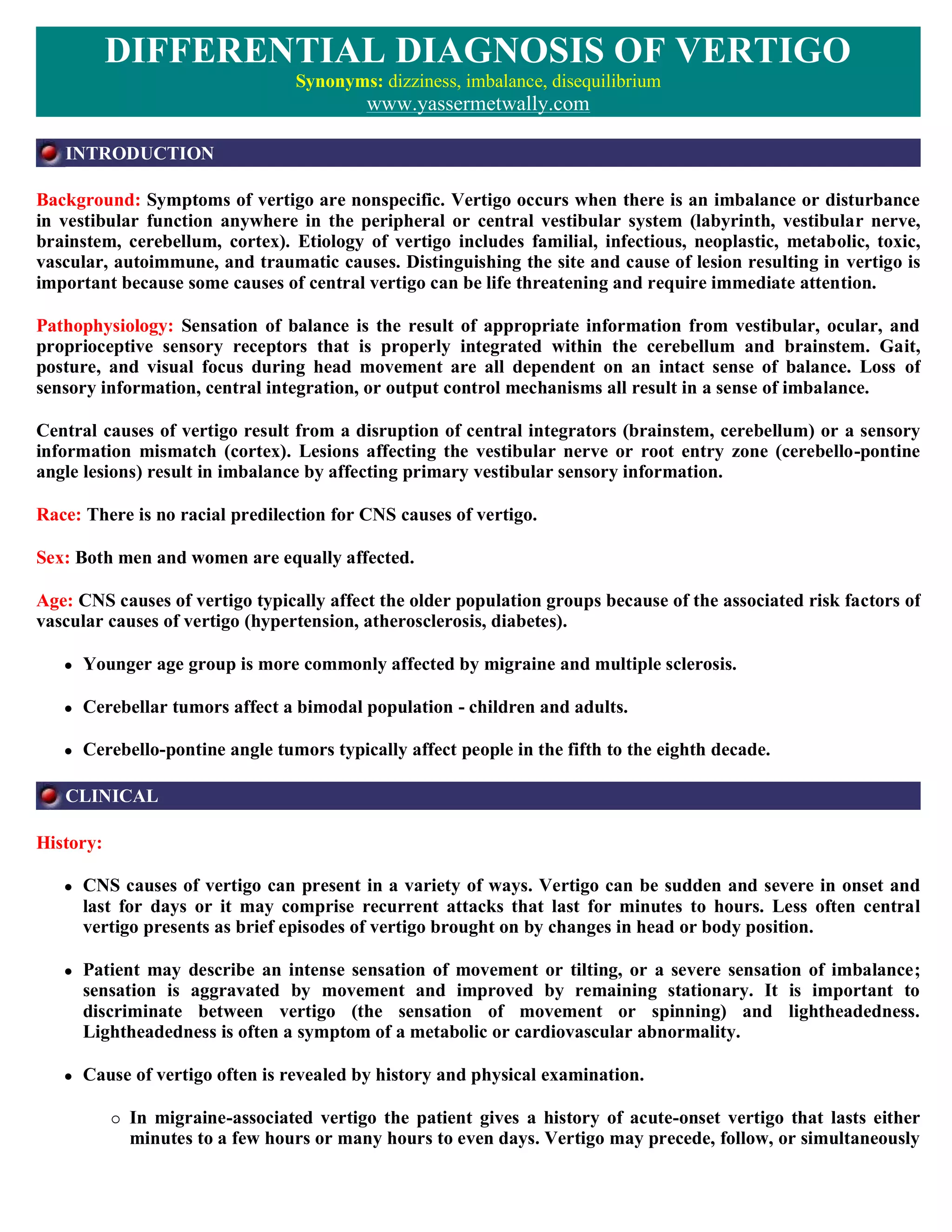 Neurological differential diagnosis...Vertigo | PDF