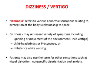 Vertigo and Dizziness Presentation for Doctors | PPTX