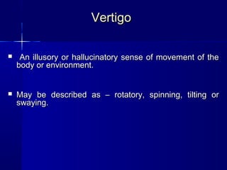 Approach to Vertigo | PPT