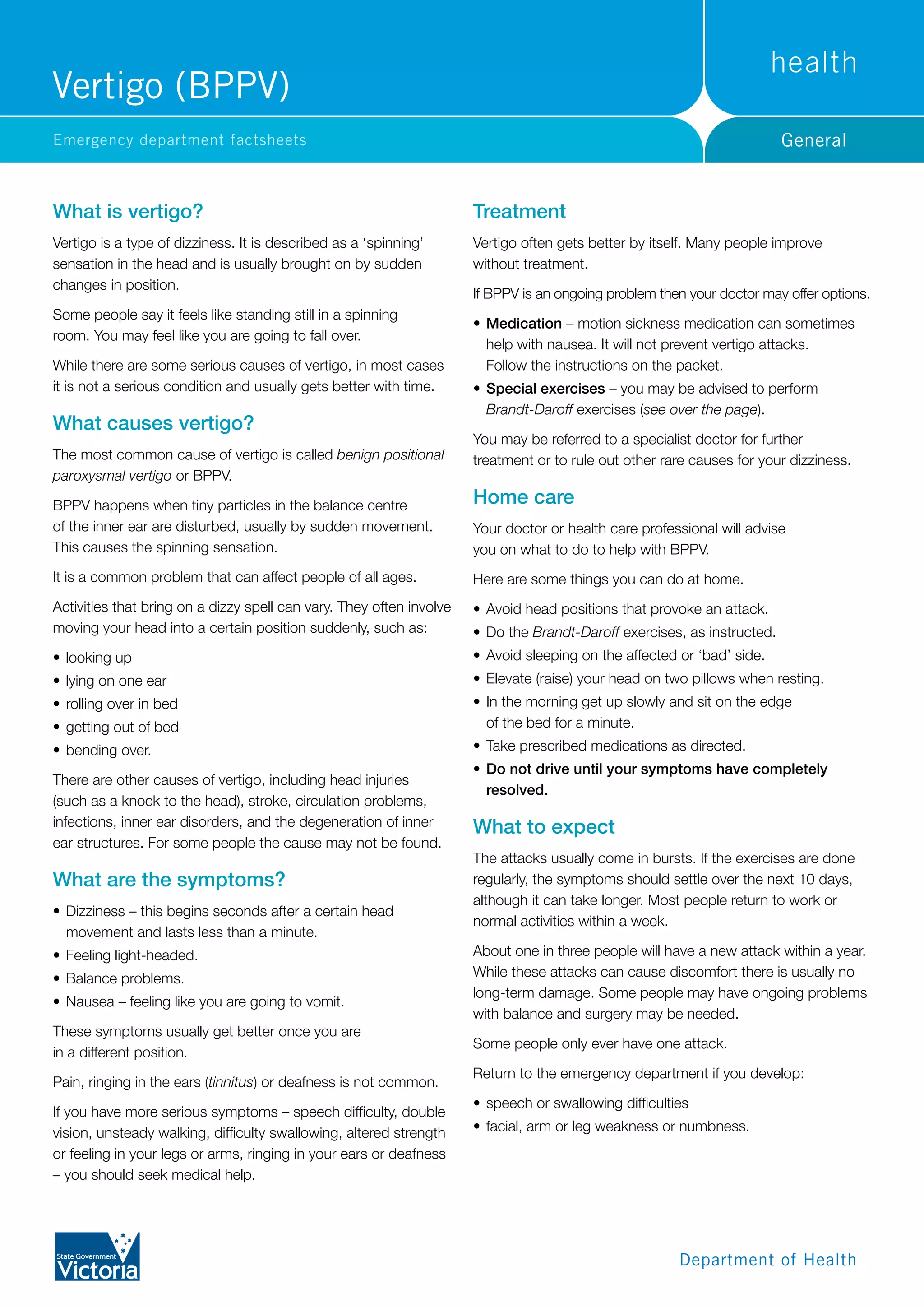 Vertigo - Causes, Symptoms and Treatment | PDF