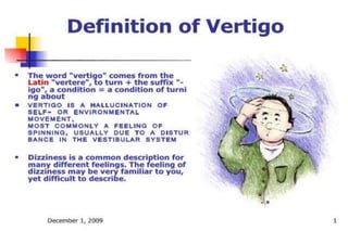 Vertigo & Dizziness: Diagnosis, Management | PPT
