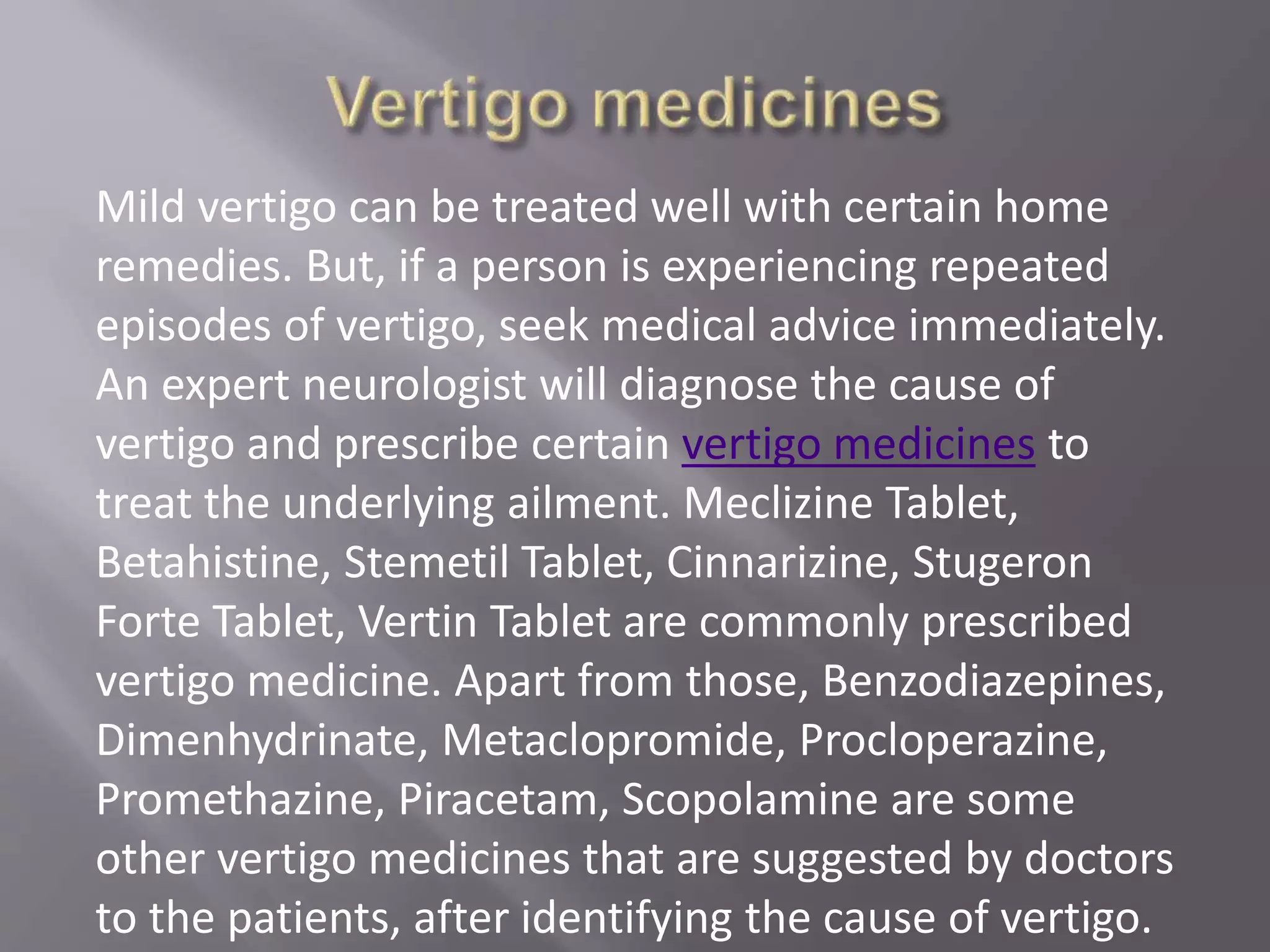 Vertigo medicines | PPT