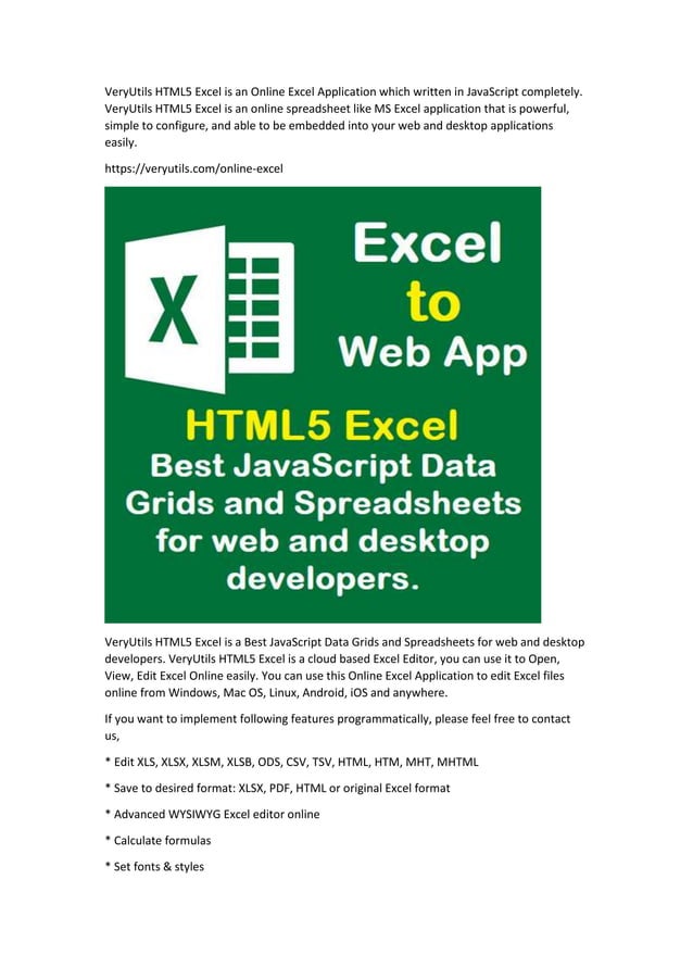 VeryUtils HTML5 Excel is an Online Excel Application which written in JavaScript completely.docx ...